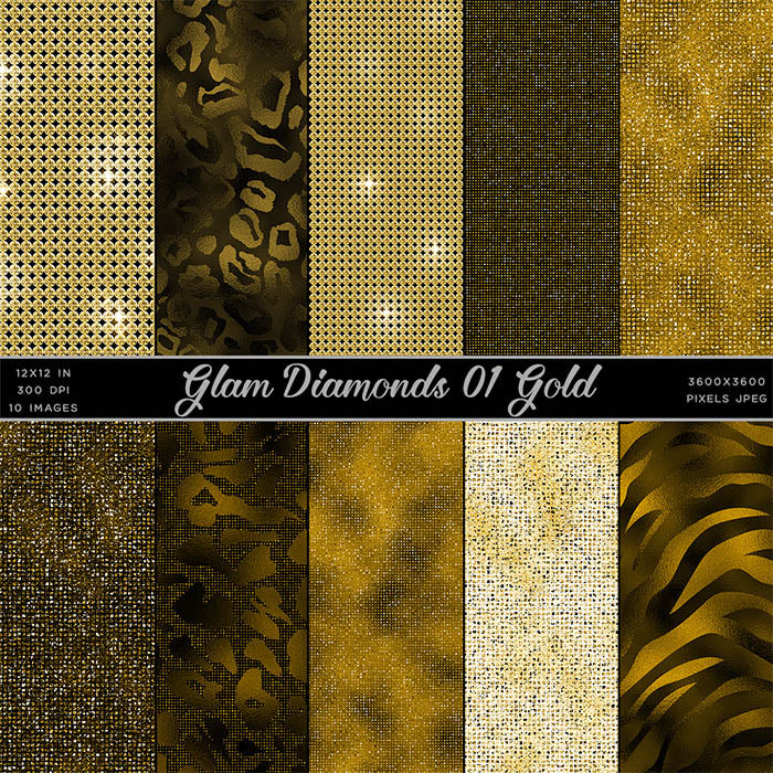 Glam Diamonds 01 Gold Glitter Texture Digital Paper Animal Prints - 10 ...